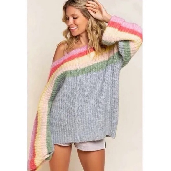 POL | Sweaters | New Pol Rainbow Confetti Oversized Stripe Knit ...